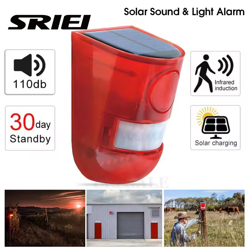 SRIEI Solar Infrared Motion Sensor Alarm With 110db Siren Strobe Light ...