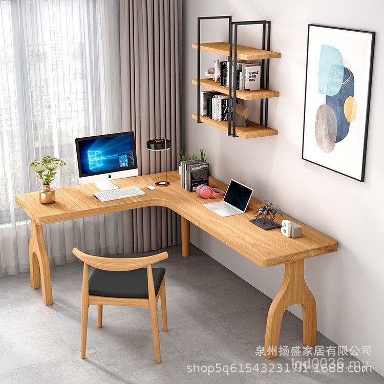Nordic Computer Desk L-Shaped Corner Corner Desk Chair Solid Wood ...