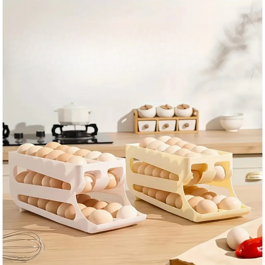 Double Layer Egg Storage Container Egg Dispenser Storage Rack Kotak ...