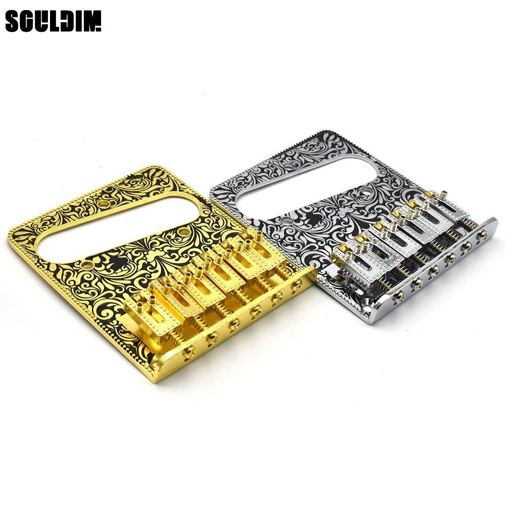 6 String Roller Saddle Bridge Tailpiece Guitar Bridge with Carving ...