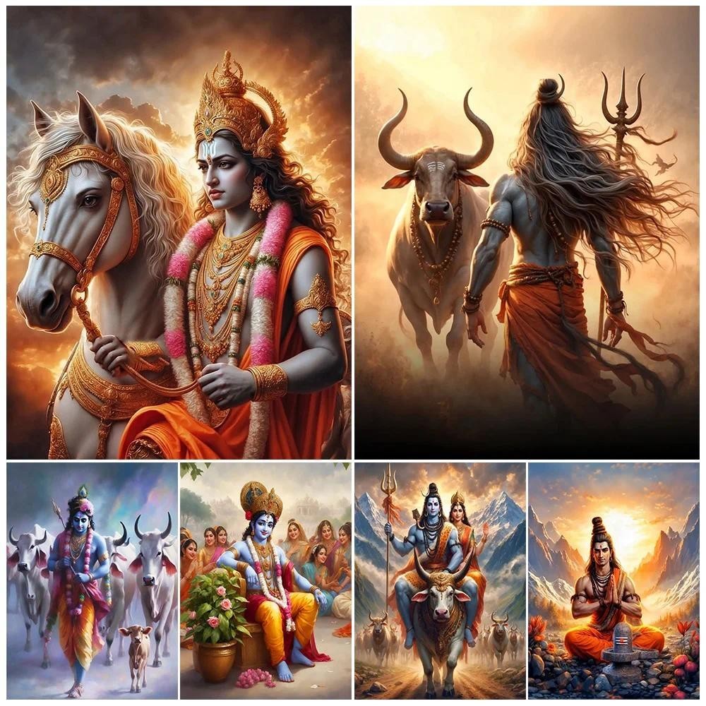 Poster Dewa India: Shiva, Parvati, Kali, Brahma, Vishnu | Lukisan ...