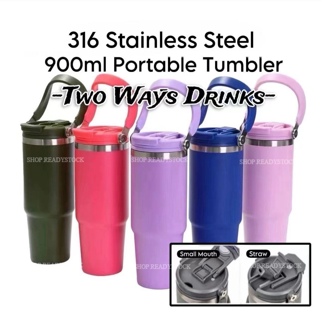 SRS_ 900ml Vacuum Insulated Tumbler With Handle Hot And Cold Thermo Flask 316 Stainless Steel ...