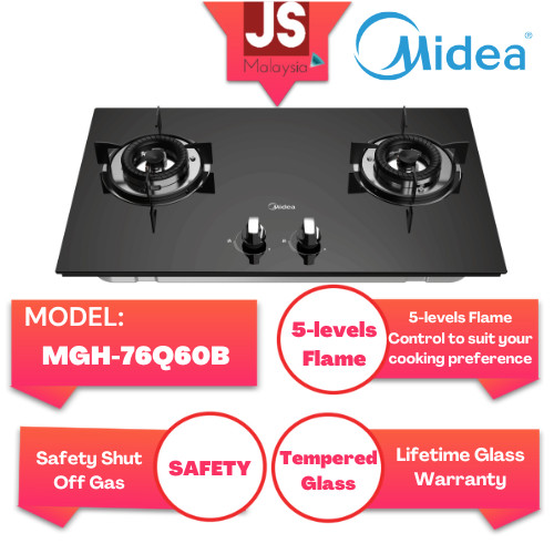 Midea Built-in Hob MGH-76Q60B 76cm Tempered Glass Gas Cooker Hob with ...