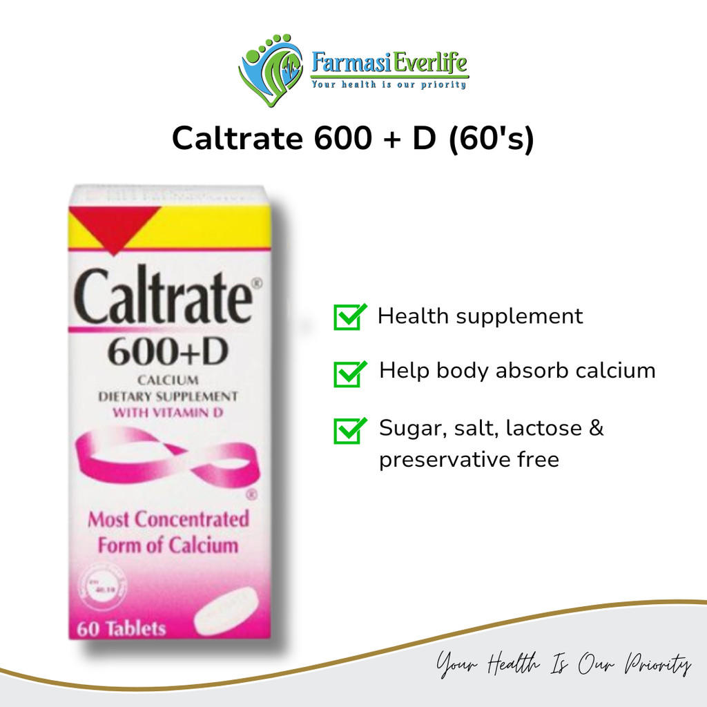 Caltrate 600 + D Calcium 60's (FOC Caltrate 600 plus 7 Tablet) | Shopee ...