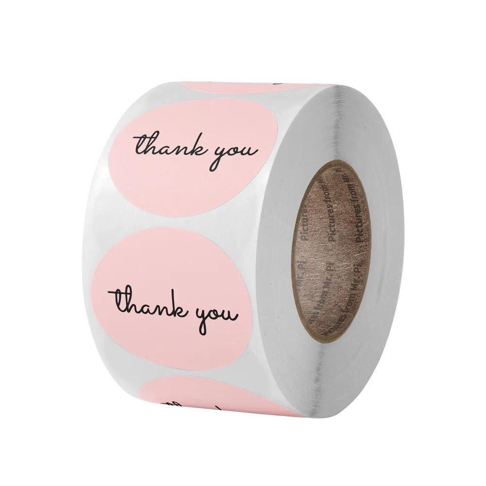 500Pcs 1Inch Thank You Stickers Labels Sealing Pink Black Word Art ...