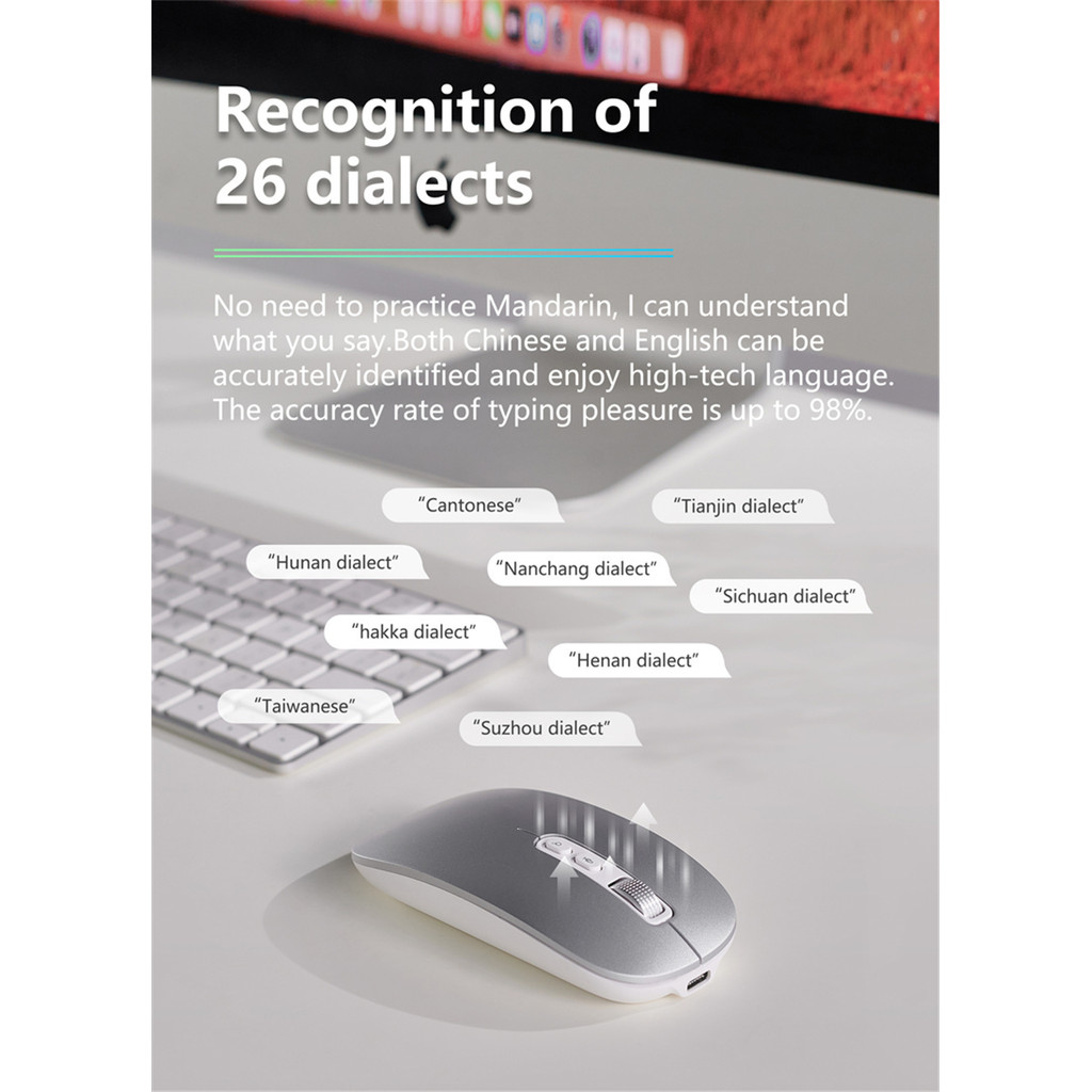 AI Smart Voice Mouse Speech to Text Mouse Rechargeable 2.4G Wireless ...