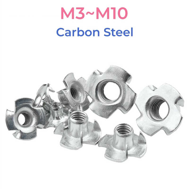 White Zinc Plated Carbon Steel Four Claws Nut M3 M4 M5 M6 M8 M10 Speaker T-Nut Blind Pronged ...