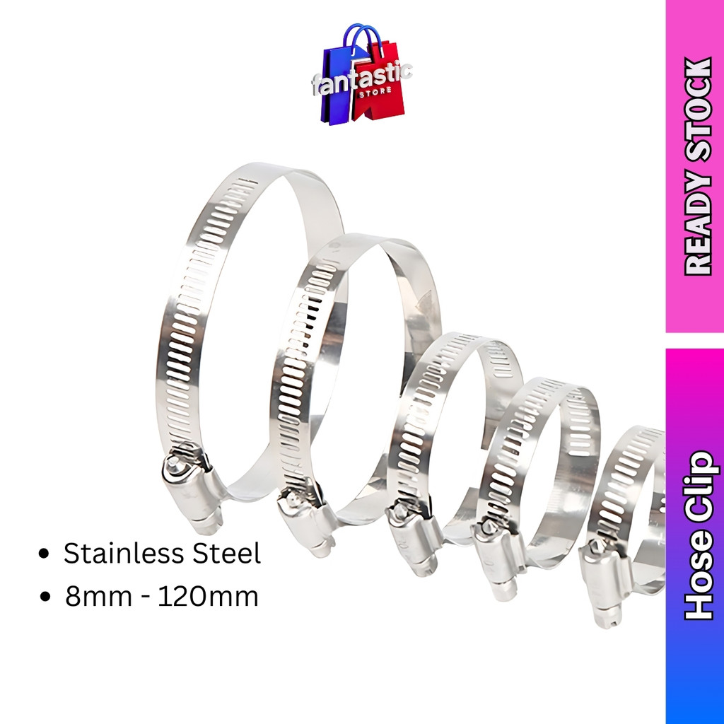 8mm-120mm Stainless Steel Hose Clamp Pipe Clip Tube Hose Clip Gas Hose ...