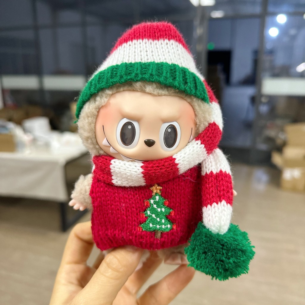 2pcs 15cm Christmas Labubu Clothes With Scarf Hats Set New Year Labubu ...