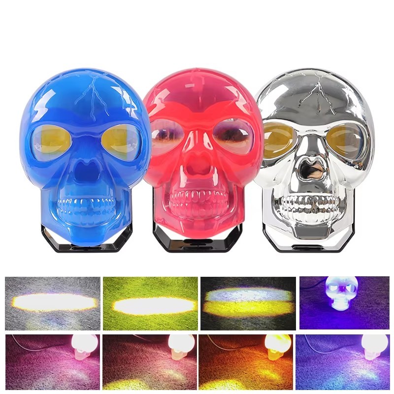Skull Ghost Fire RGB Flash Modified Car LED Spotlights For Offroad E ...