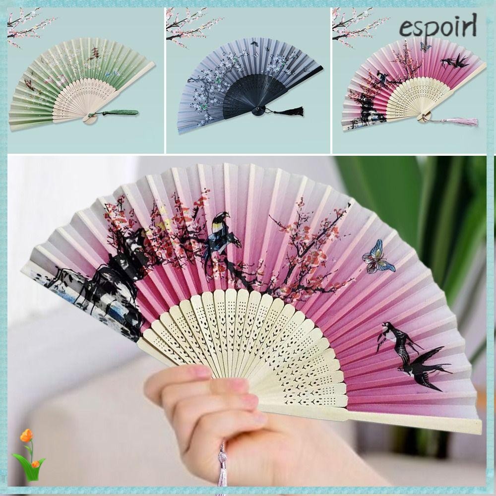ESPOIR Vintage Folding Fan, Silk Bamboo Hand Fan, 2024 Colorful Hand ...
