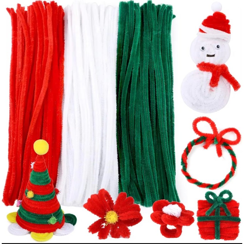 100pcs Chenille Stems Toys Christmas tree DIY Strips Twist Bar anvil ...