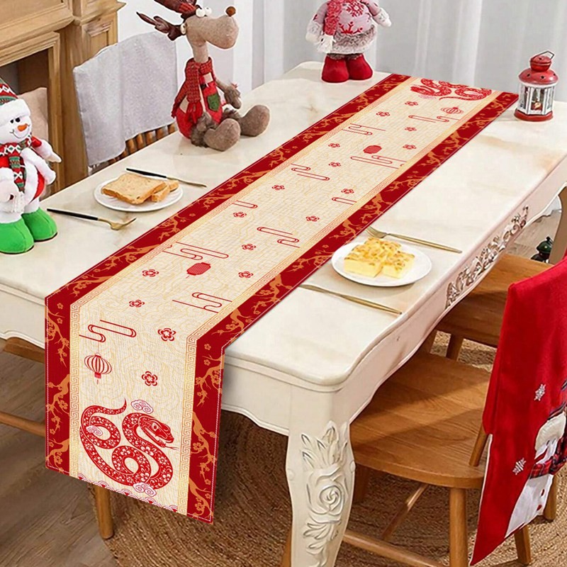 72.04''*12.99'' New Year Snake Pattern Table Runner Linen Table Cover ...