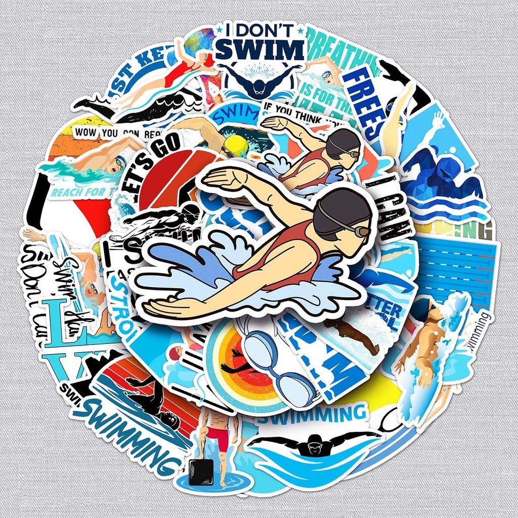 50 Sheets Swimming Sports Creative Stickers Unique Waterproof Scooter ...