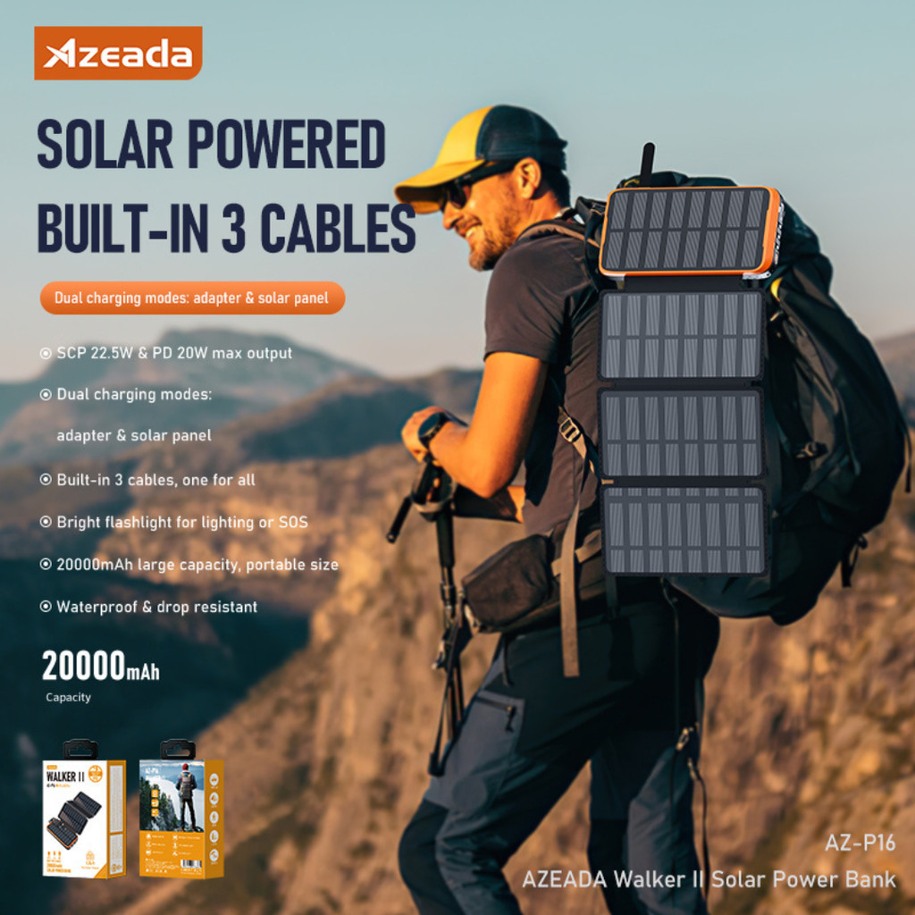 AZEADA WALKER II SOLAR PANEL FAST CHARGING 20W CAMPING POWERBANK ...