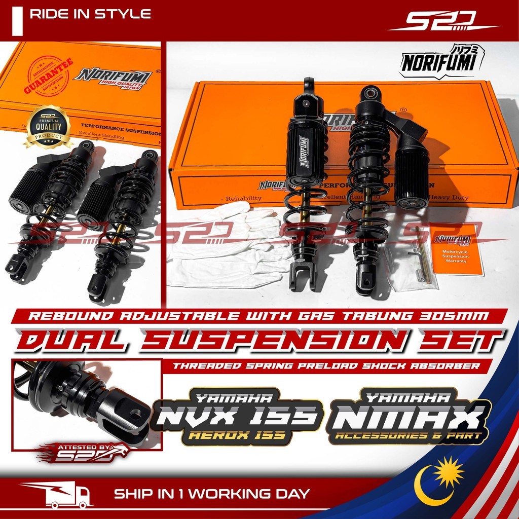 Dual Suspension NORIFUMI NVX NMAX 155 V1 V2 305MM Mono Shock Absorber ...