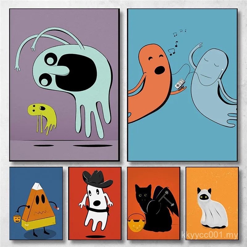 Screaming Pumpkin Black Cat Bat Costume Ghost Funny Halloween Art ...