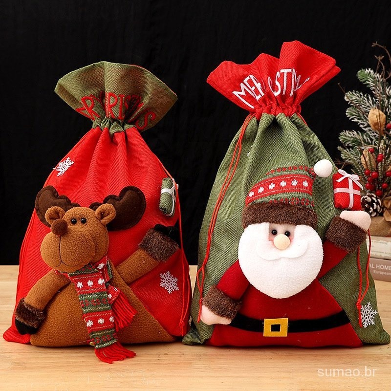 2024 New 3D Santa Christmas Gift Big Linen Christmas Gift Bag ...