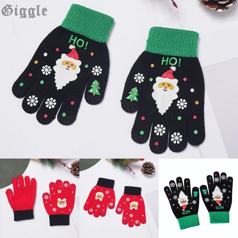 【GIG】Knitted Winter Mittens with Santa Claus Print and Touch Screen ...
