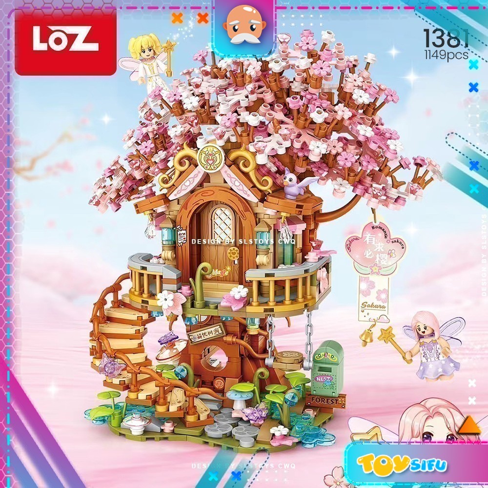 LOZ IDEAS Mini Block 1381 Pink Sakura Tree House Gift Decoration ...