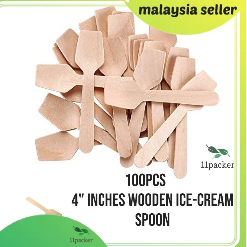 [100pcs] Woden Ice Cream Spoon/ Desert Spoon -3.5 inches | Shopee Malaysia