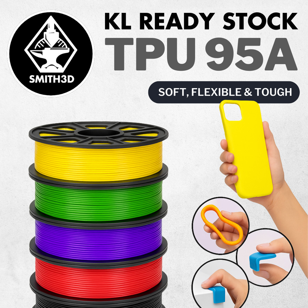 Smith3D TPU 95A Elastic Filament 0.5KG 1.75mm - Black, Transparent, Red ...