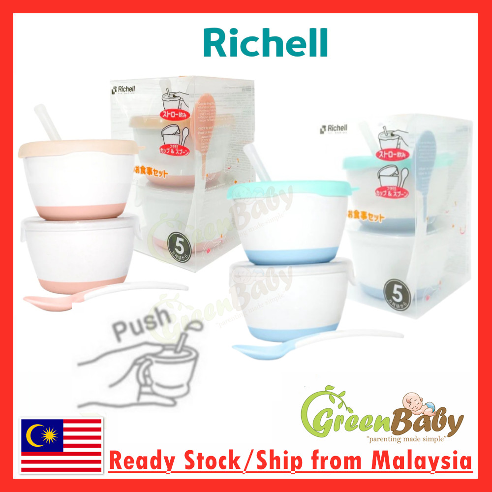 Richell AQ Cup De Mug + Weaning Bowl Set Richell Meal Training Cup Soft ...