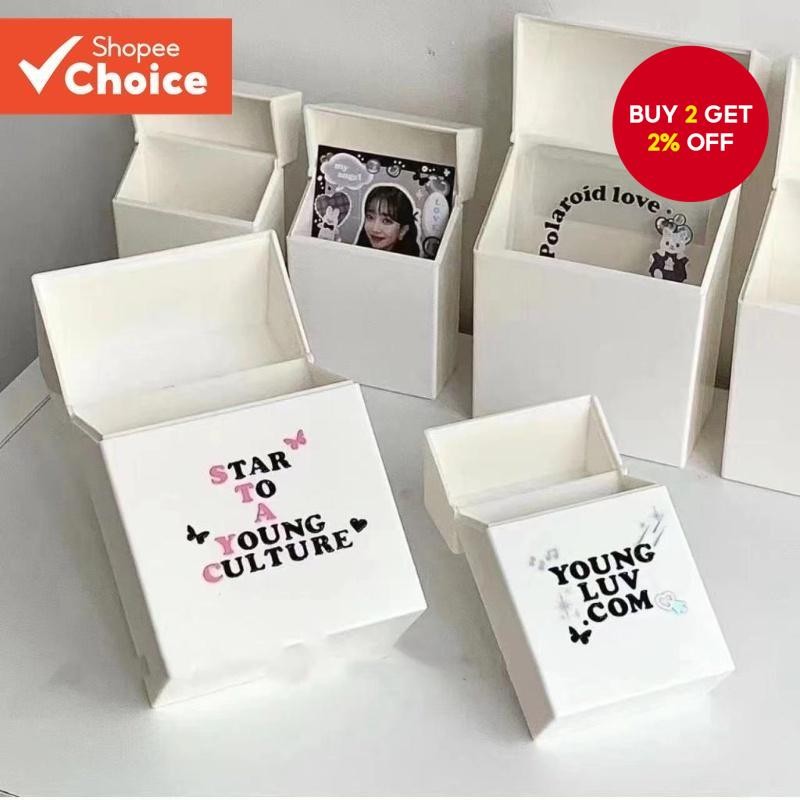 INS White Flip Lid Organizer Idol Lomo Card Storage Box Toploader ...