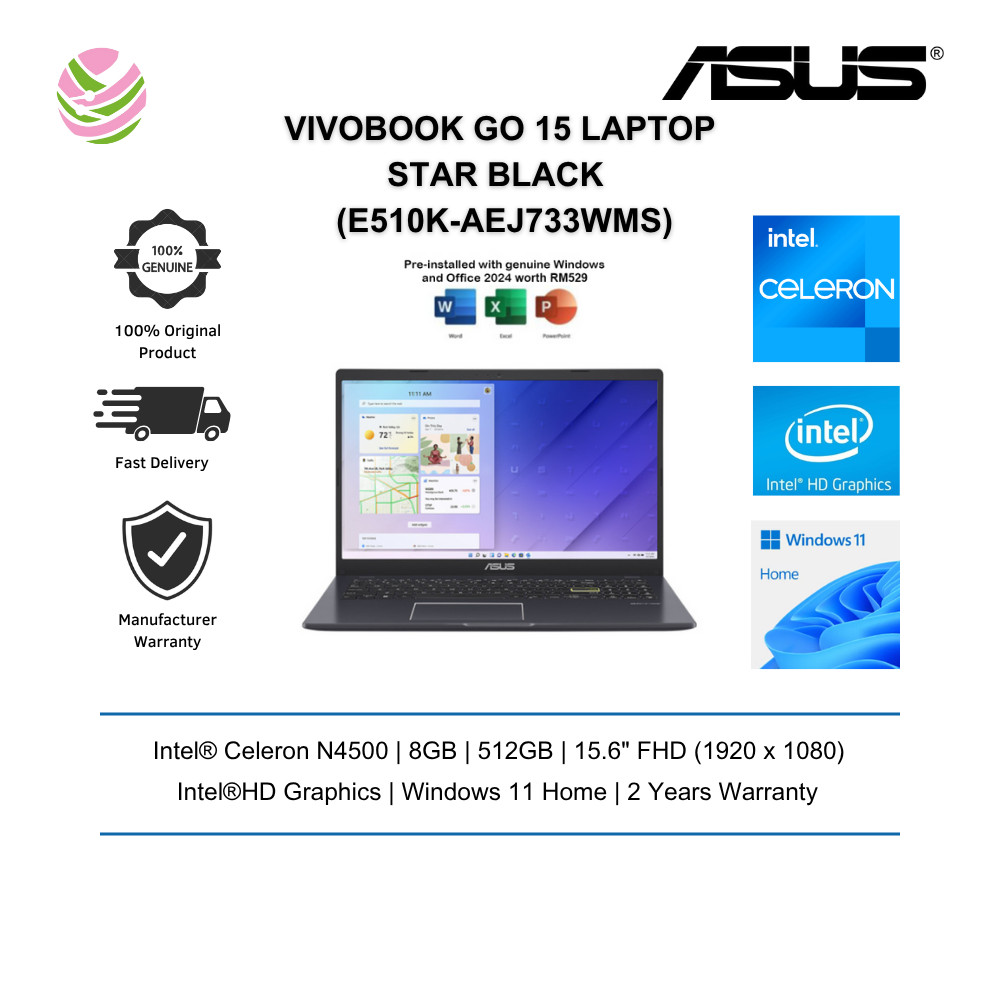 Asus Vivobook Go 15 E510K-AEJ733WMS 15.6'' FHD Laptop Star Black ...
