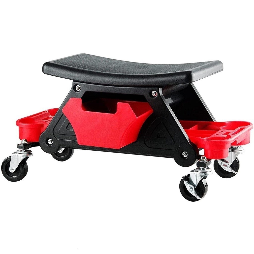 Mechanics Stool, 300 lb. Capacity Garage Stool with Wheels, 4-in Rubber ...