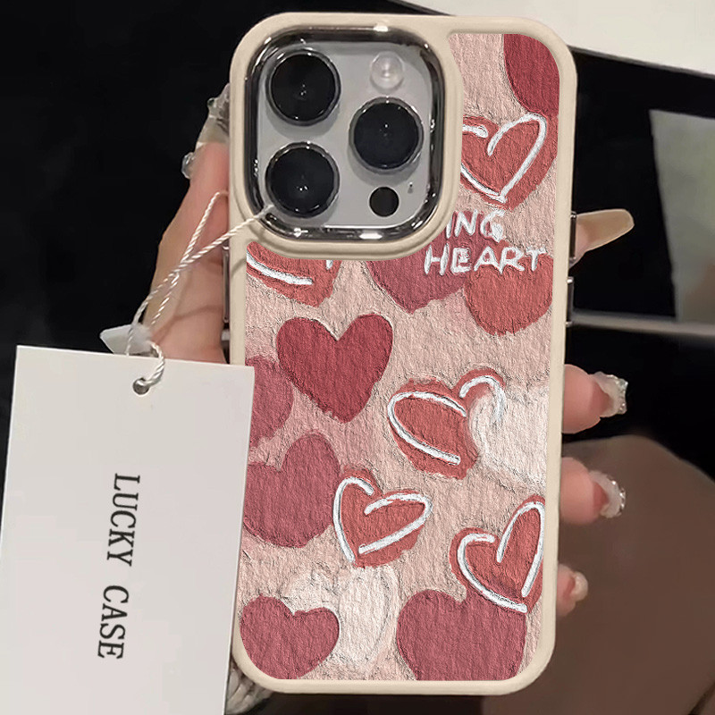 Hand Drawn Red and White Heart of Love Phone Case Compatible for IPhone ...