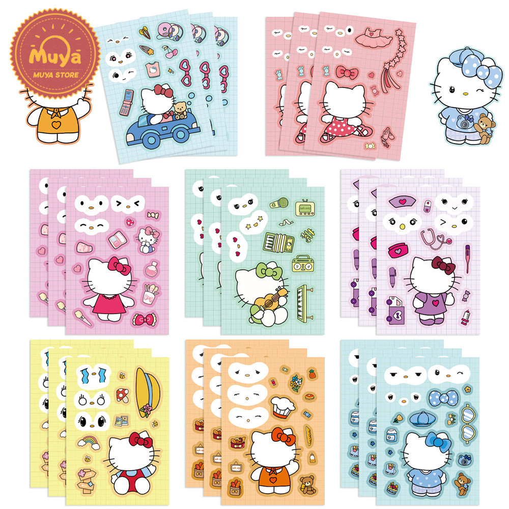 MUYA 8 Sheets/Set Make a Face Puzzle Stickers Waterproof Hello Kitty ...