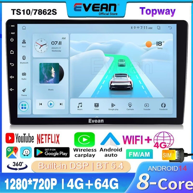 [Best Quality Topway Android 14 ]TS10(7862S)TS18 Car Android Player 9/10inch 2din Car Radio ...