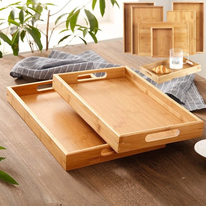 Wooden Serving Tray Food Tray Tea Coffee Bamboo Tray Fruit Plate ...