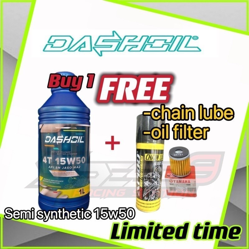 (percuma) DashOil 4T 15w50 1L Semi Synthetic Engine Oil Minyak Hitam ...