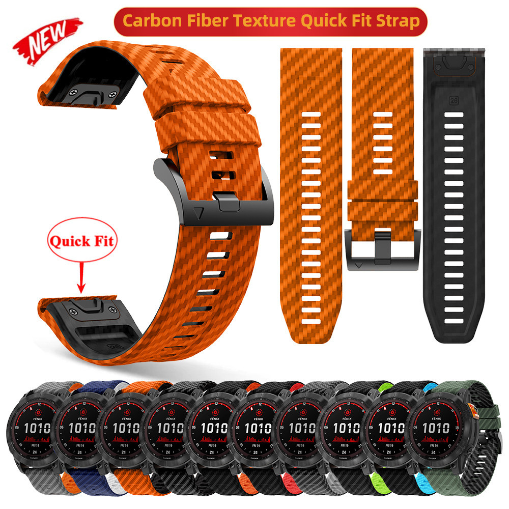 22mm 26mm Sports Silicone Band Carbon Fiber Texture Wristband Quick Fit ...
