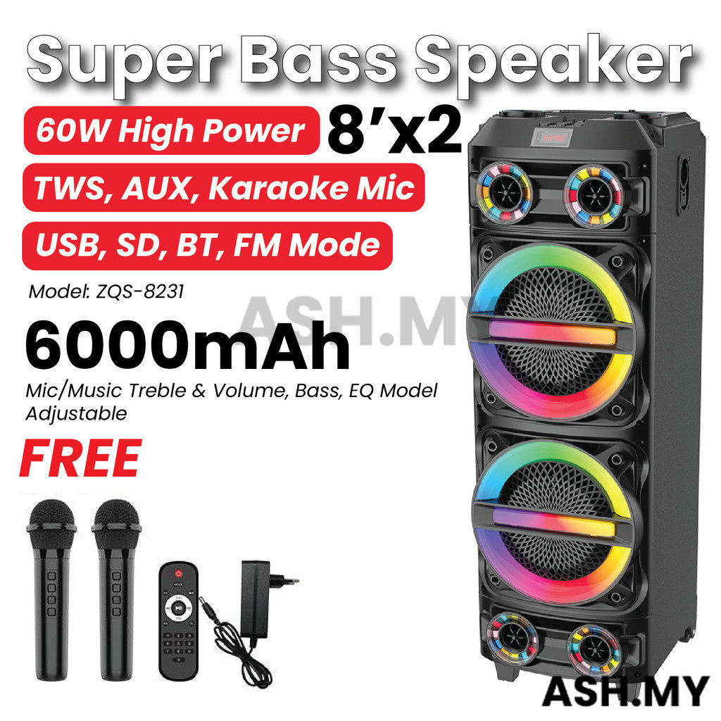 Sing -E ZQS-8231 8x2 Inch 60W High Power Portable Speaker Super Bass Outdoor Karaoke Speaker ...