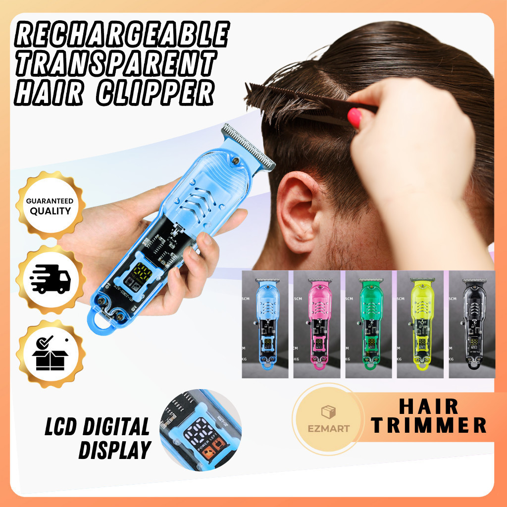 Rechargeable Hair Clipper Transparent Electric Hair Trimmers Cordless ...