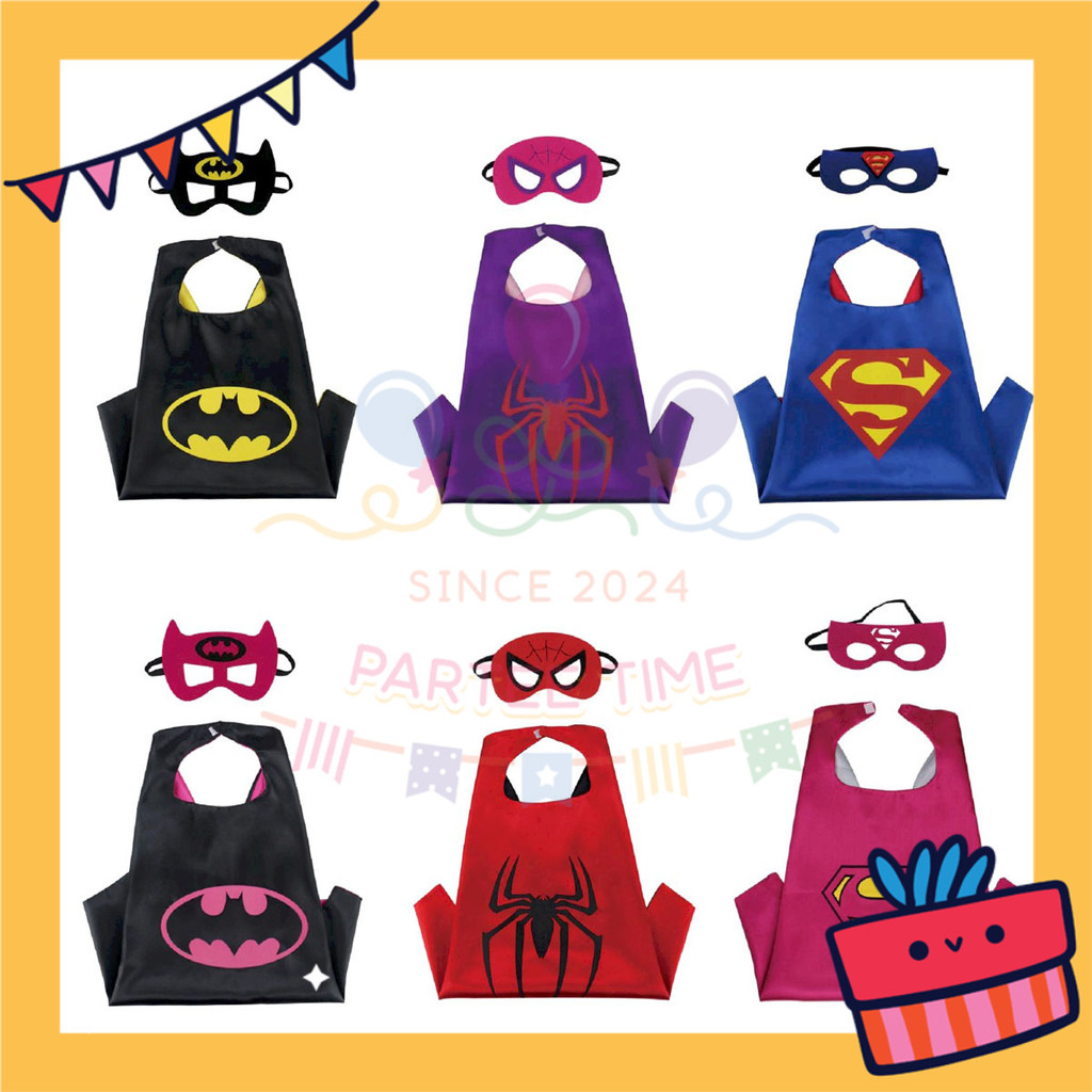ParteeTime Kids Mask Cape Children Superhero Spiderman Capes Birthday ...