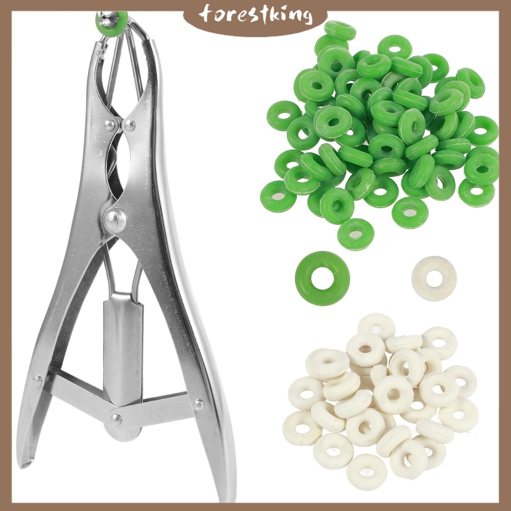 Goat Banding Kit Livestock Castration Bander with 2 Sizes Castrator Rings Stainless Steel Bander ...