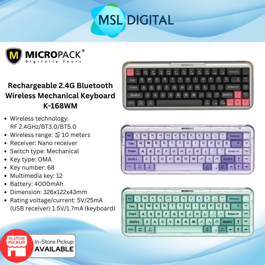 Micropack Lifestyle Rechargeable 2.4G Bluetooth Wireless Mechanical ...