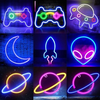 Game Room Wall Decor Neon Sign UFO Gamepad Shape LED Neon Sign Bedroom ...