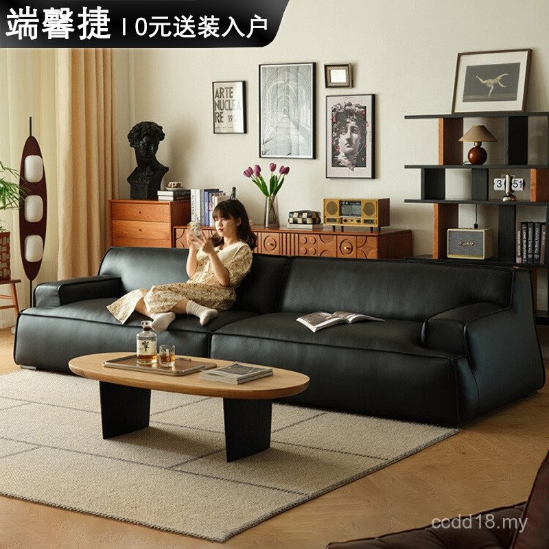 Sofa kulit Damaskus ruang tamu retro sofa tiga tempat duduk lurus ...