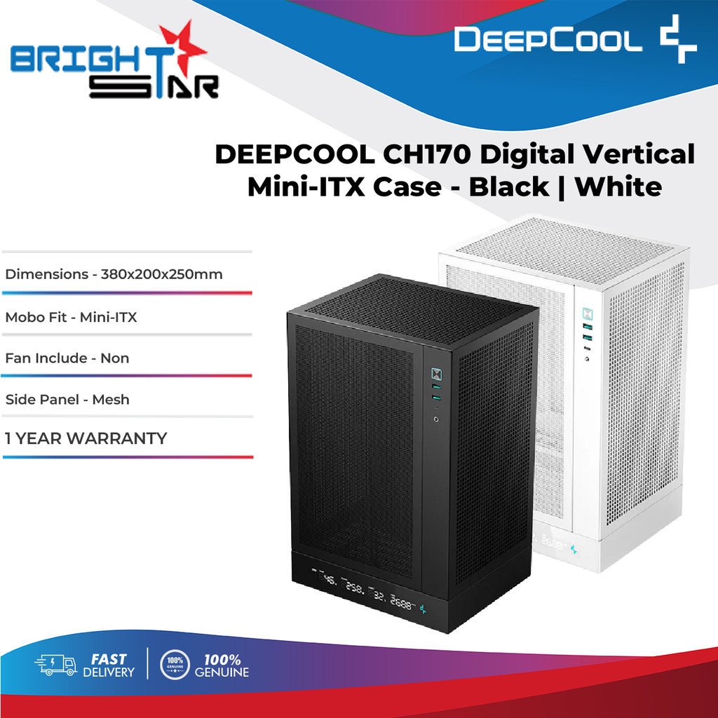 DEEPCOOL CH170 DIGITAL Vertical Mini-ITX PC Case - Black | White ...