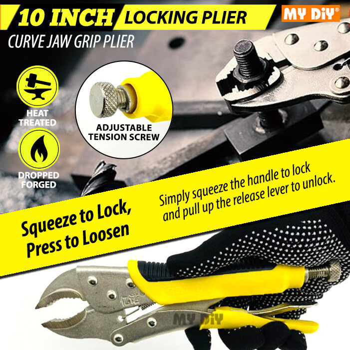 MYDIYHOMEDEPOT - 10" 250MM LOCKING PLIER CURVE JAW GRIP PLIER RUBBER ...