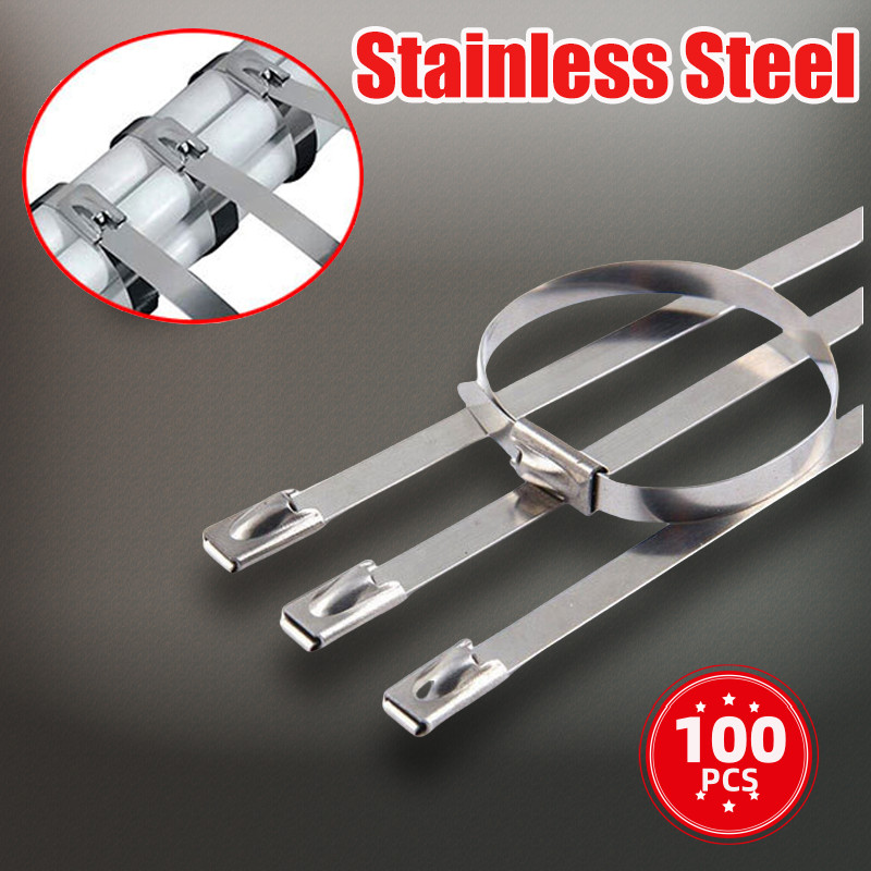 100PCS 304 Stainless Steel Cable Tie Metal Cable Tie Wire Cable Self ...