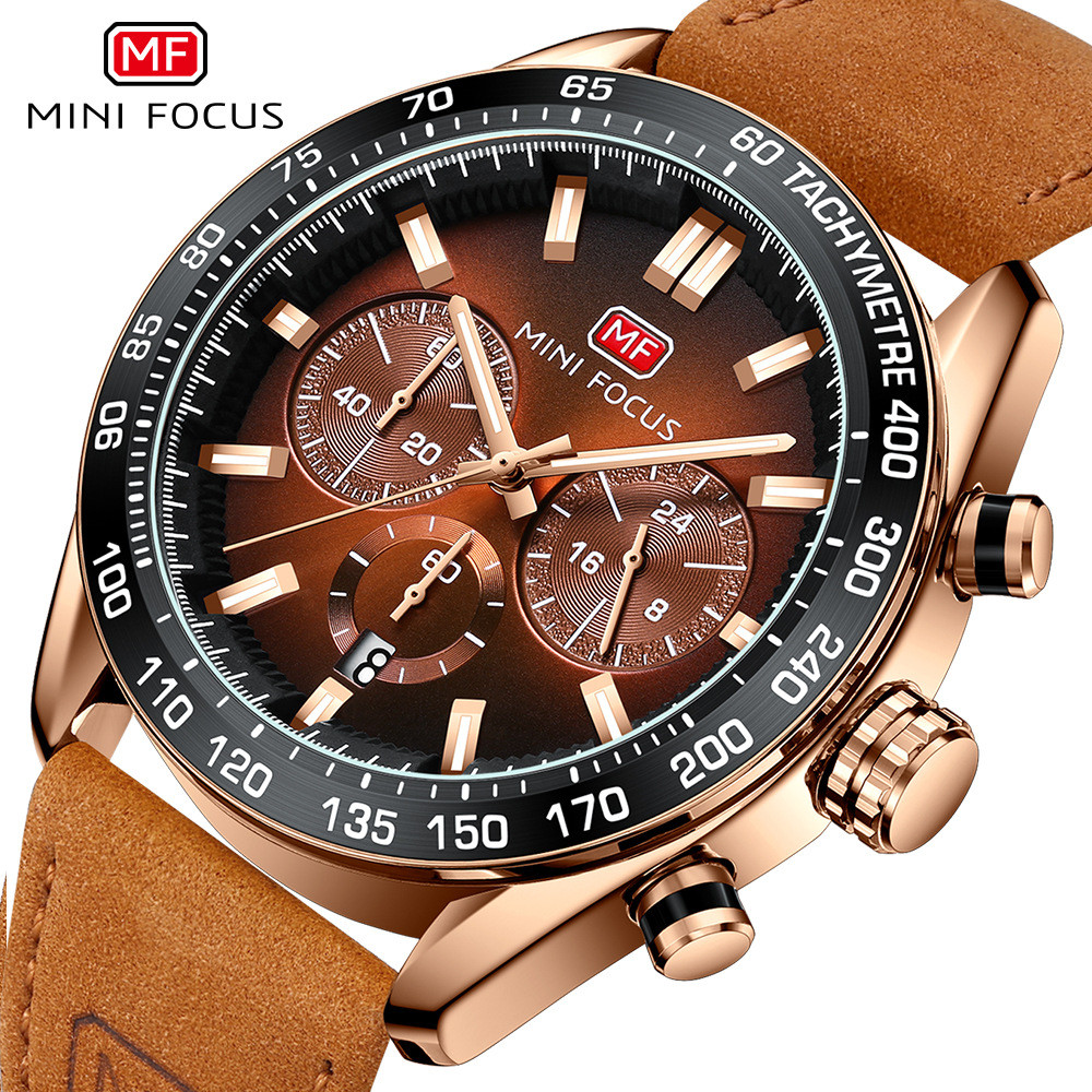 Minifocus Brand Casual Quartz Genuine Leather Crazy Horse Leather Strap Men's Watch 0403G ...