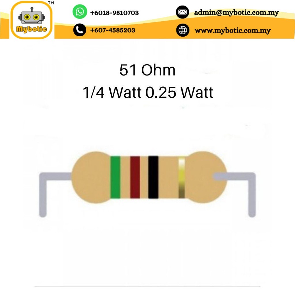51 ohm 0.25w 1/4W resistor (5% tolerance) (10pcs/ pack) | Shopee Malaysia