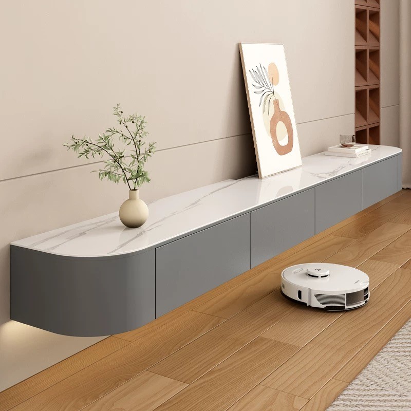 Light Luxury Marble TV Cabinet Solid Wood Living Room Wall Mounted TV ...