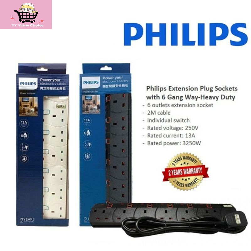 Philips 6/5/4/3 Gang Socket Individual Switch Extension Socket 2 Meter ...